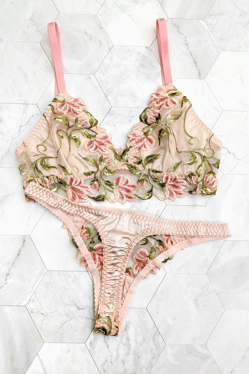 Pink silk thongs | Luxury lingerie sets by Angela Friedman