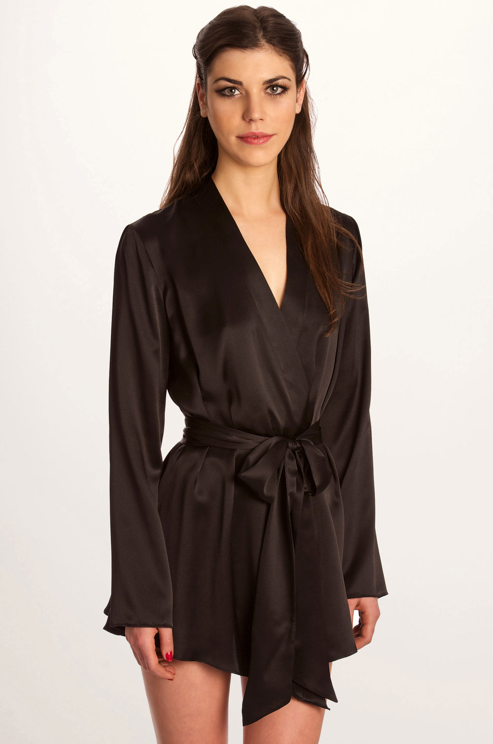 Musette black satin robe | 100% silk dressing gowns